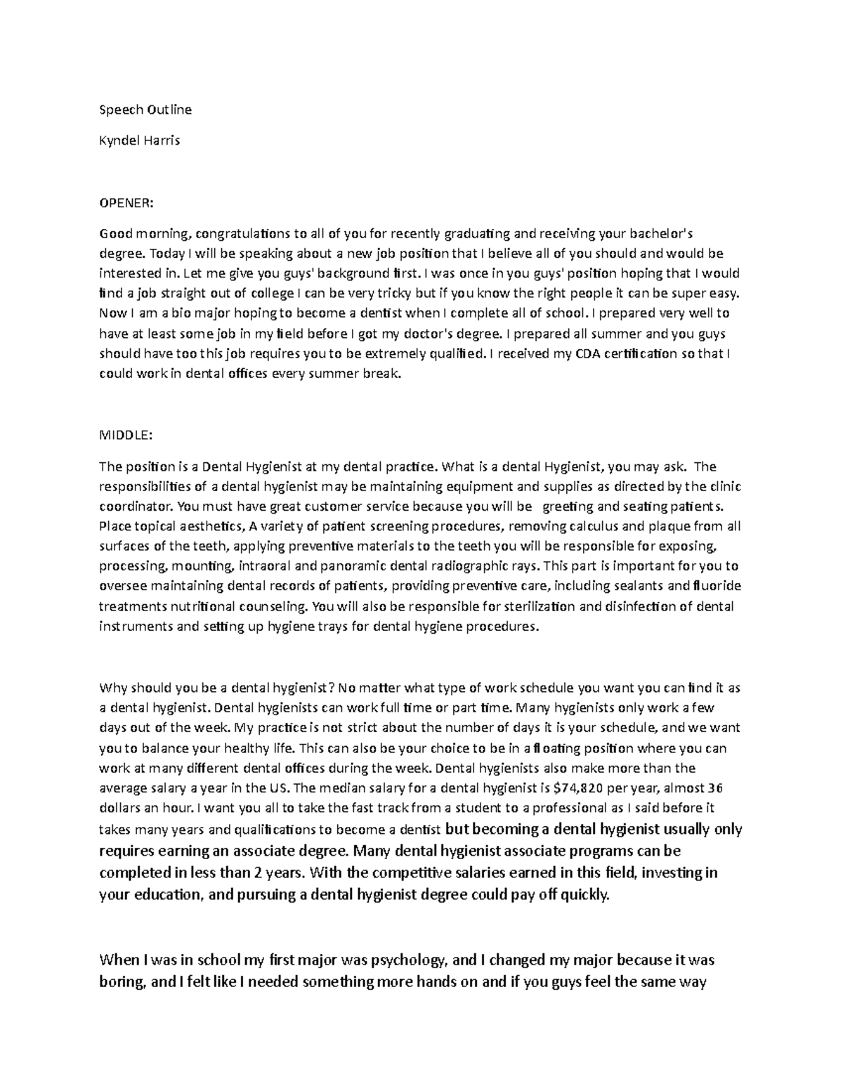 Fundamentals of speech outline example - Speech Outline Kyndel Harris ...