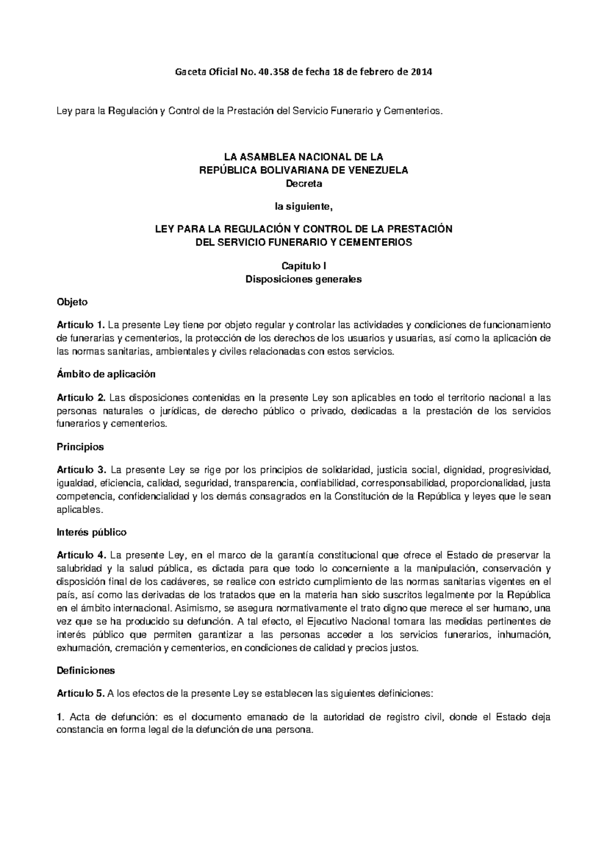 Ley Regulacion Control Prestacion Servicio Funerario Cementerios 18 02 ...