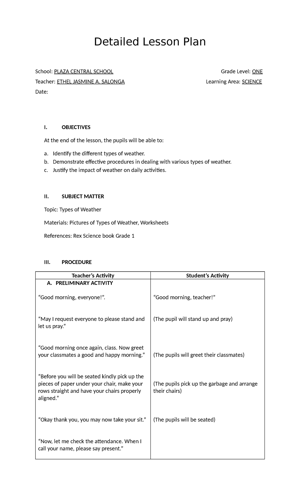 Detailed-Lesson-Plan - Detailed Lesson Plan School: PLAZA CENTRAL ...
