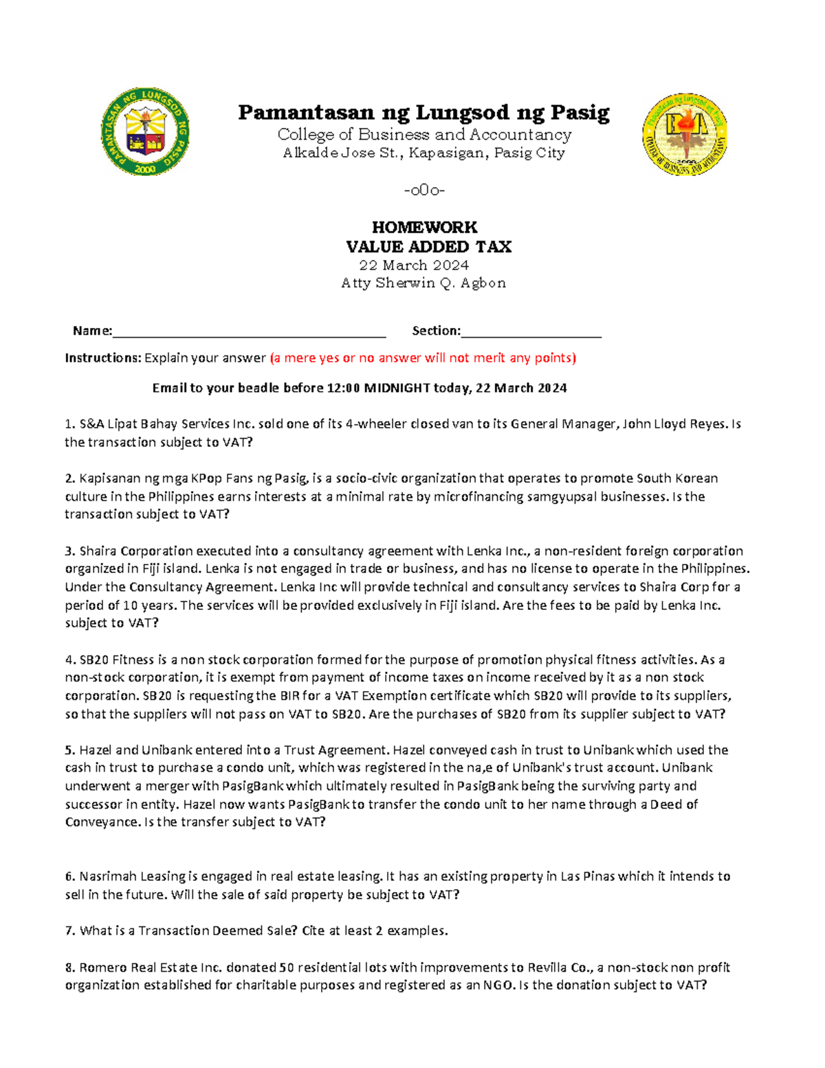 Homework BSA PLP 2 - hhhhhhhhhhhhhhhh - Pamantasan ng Lungsod ng Pasig ...