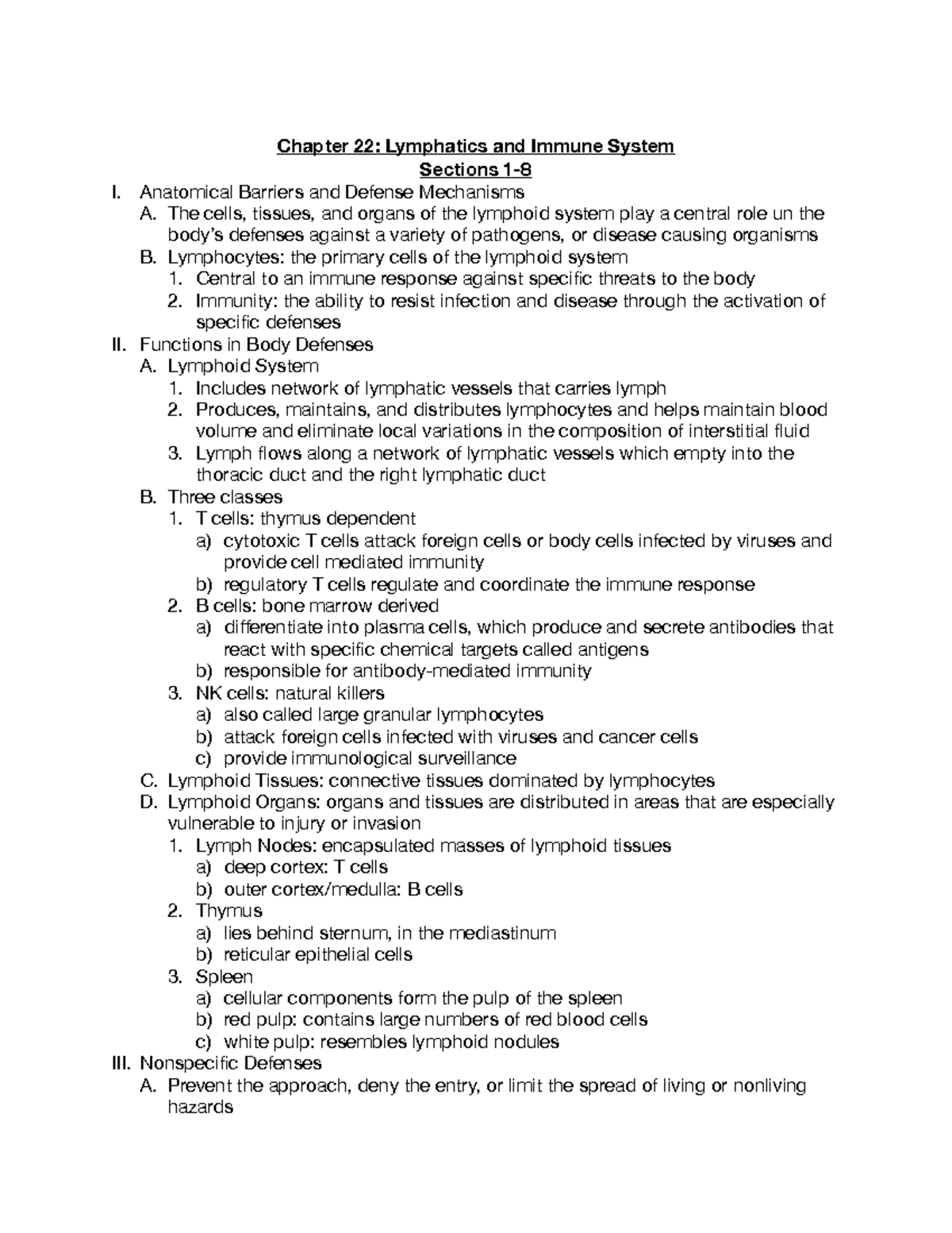 Lymphatic system and immune system outline - Chapter 22: Lymphatics and ...