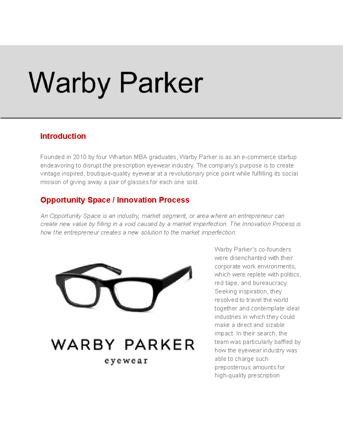 #5 Warby Parker Case Study - Introduction - Studocu