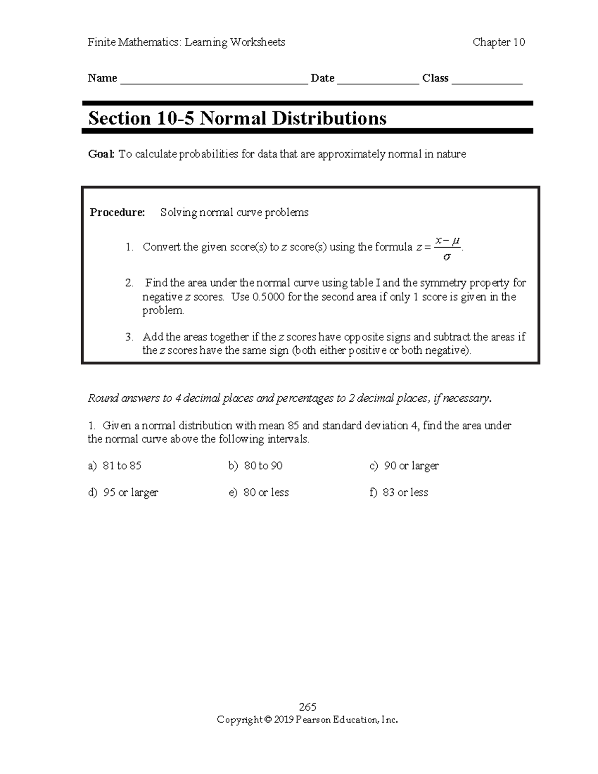 10 - Normal Distributions practice answers - 265 Name ...