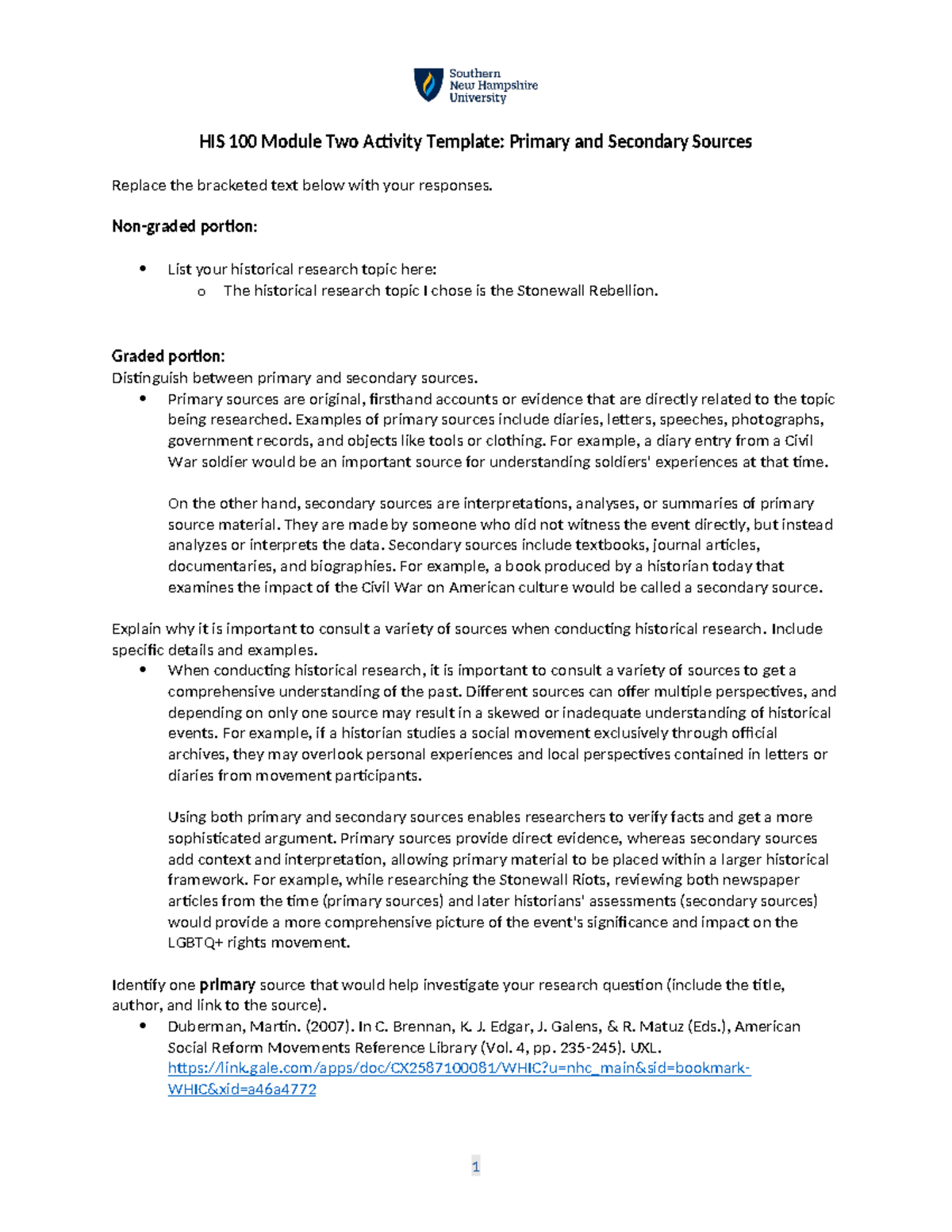 HIS 100 Module Two Activity Sources - HIS 100 Module Two Activity ...