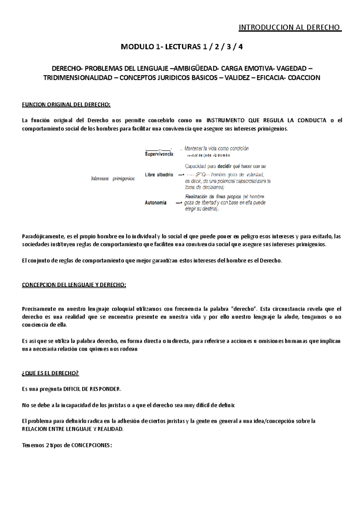 1. Resumen - Modulo 1 Completo - MODULO 1- LECTURAS 1 / 2 / 3 / 4 DERECHO- PROBLEMAS DEL ...