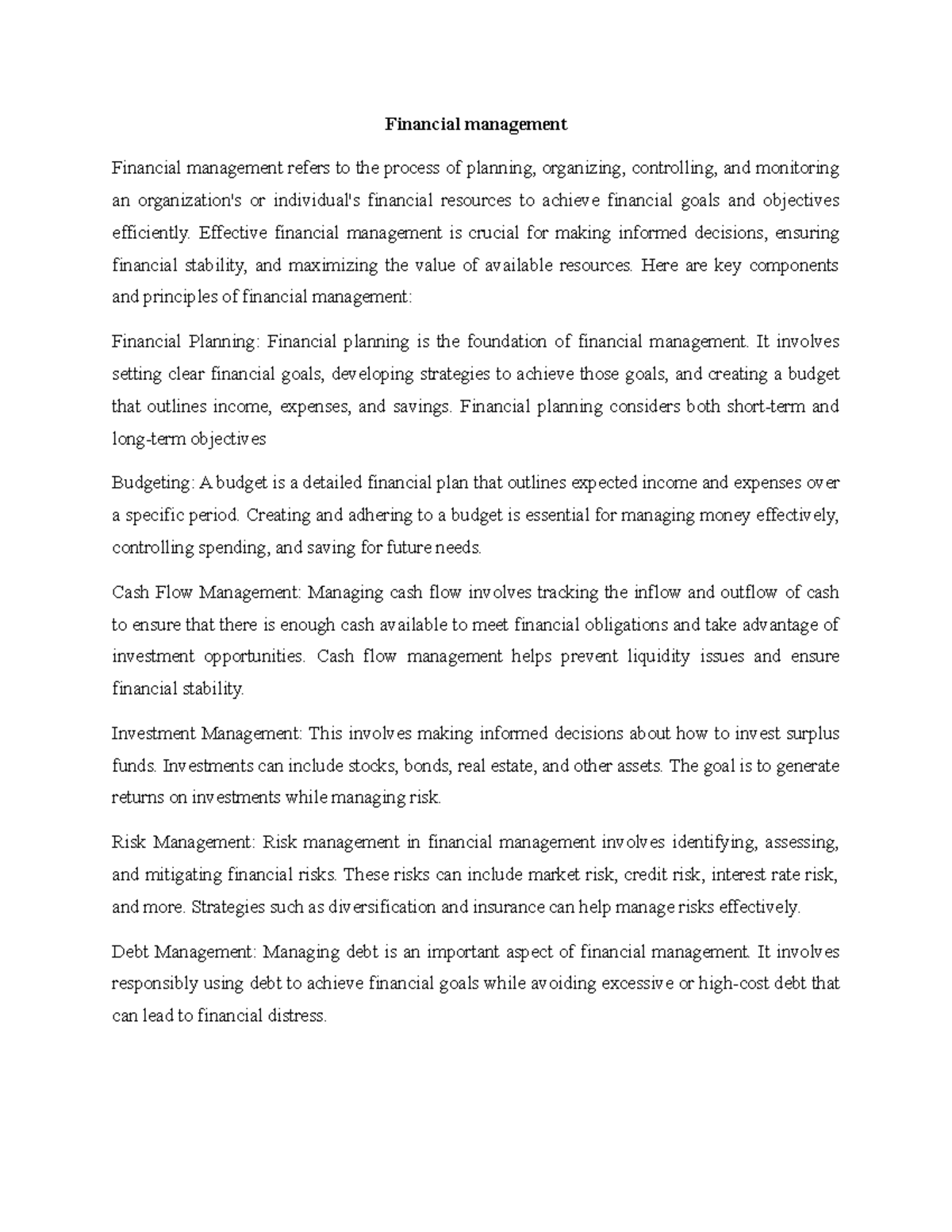 Financial management - Financial management Financial management refers ...