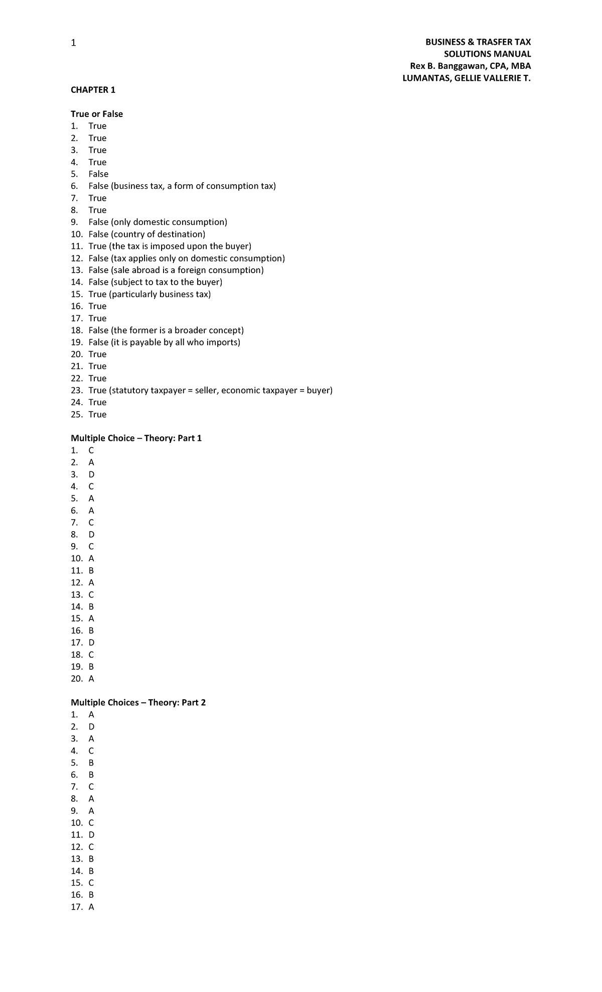 Answer Key 2019 Banggawan Income Taxation SOLUTIONS MANUAL Rex B
