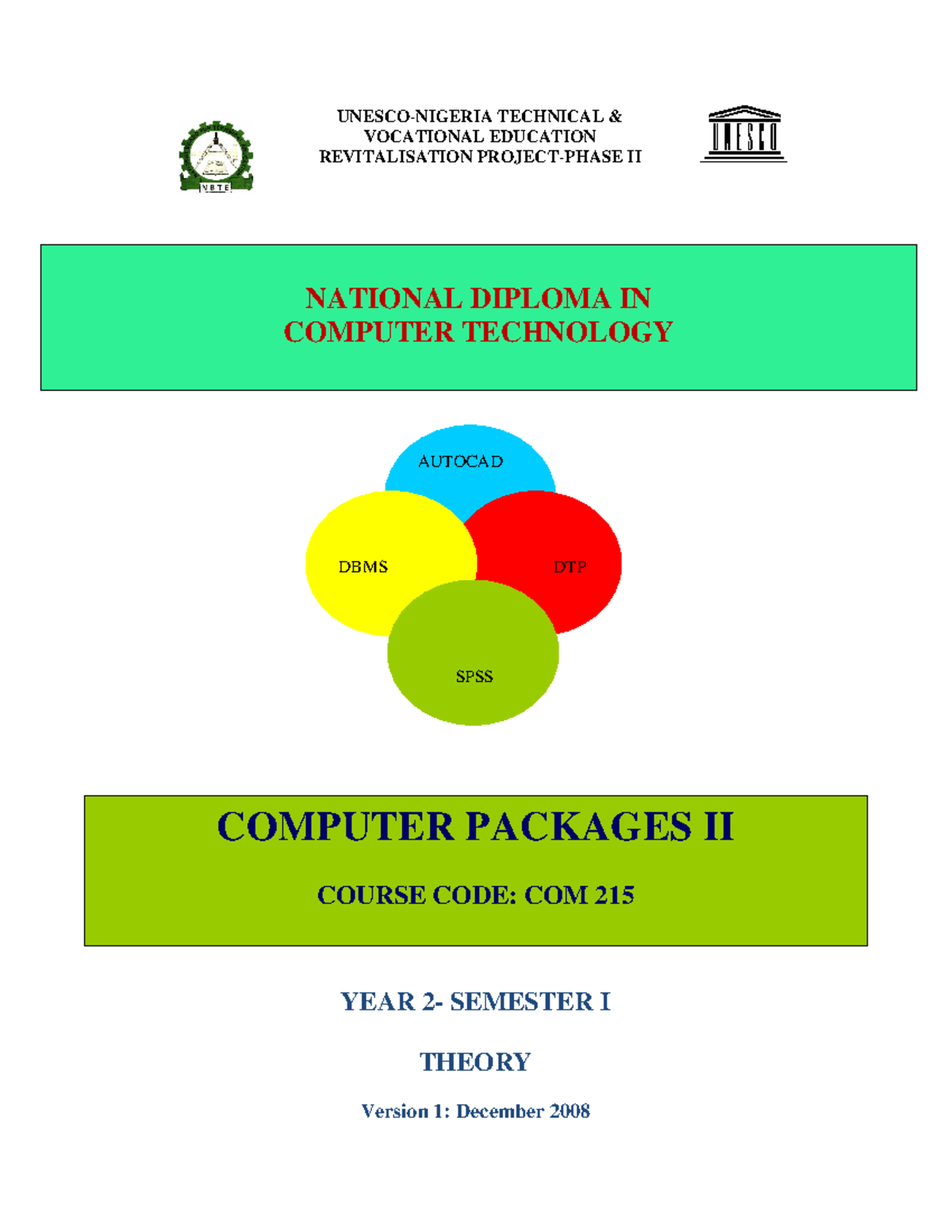 Com 215 computer packages ii theory - UNESCO-NIGERIA TECHNICAL ...