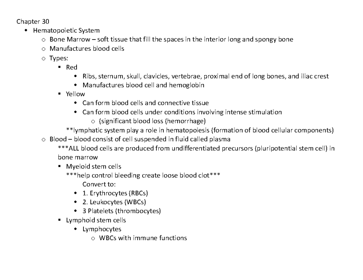 Chapter 30 - hemp:lemp - Blood - Chapter 30 Hematopoietic System o Bone ...