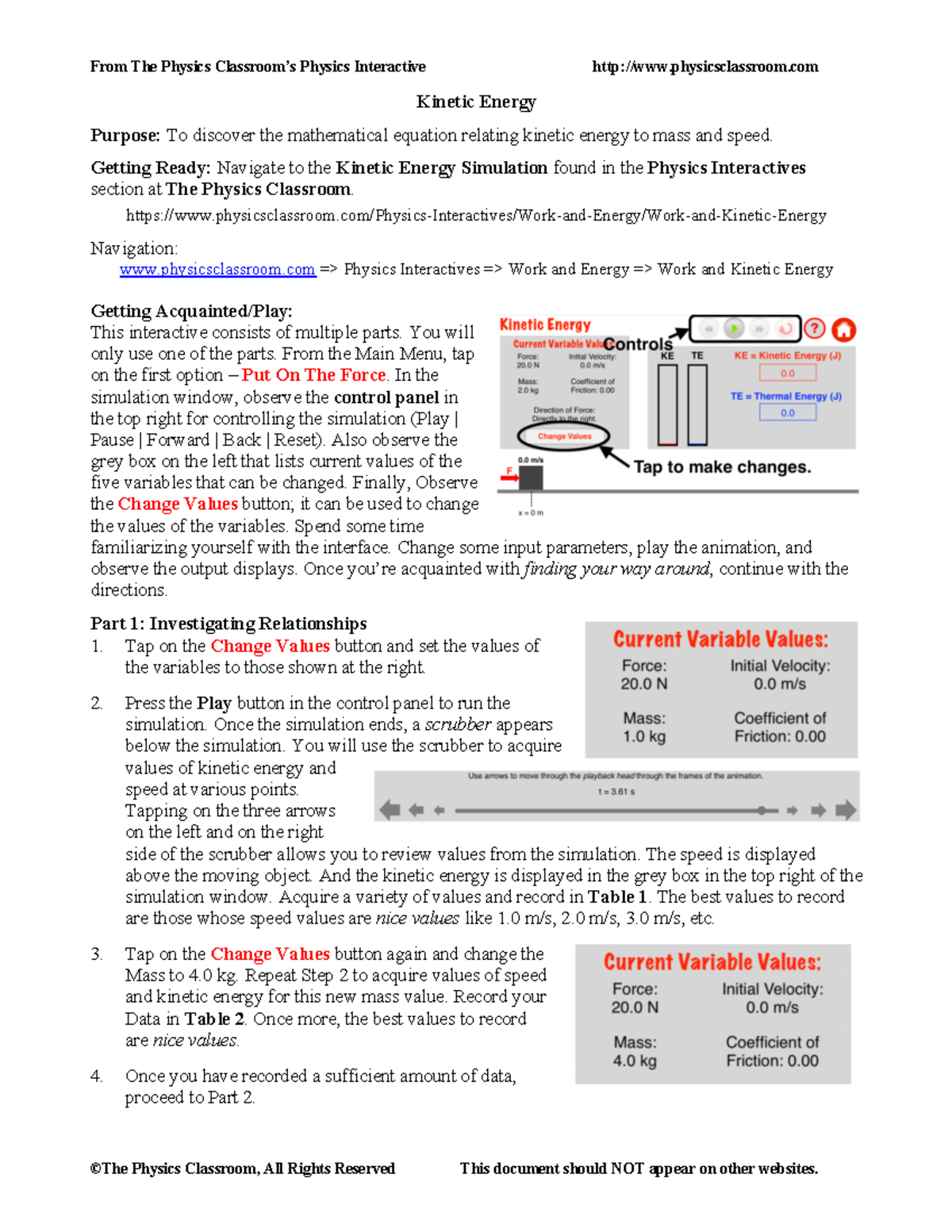 Activity 1 - Lab - From The Physics Classroom’s Physics Interactive ...