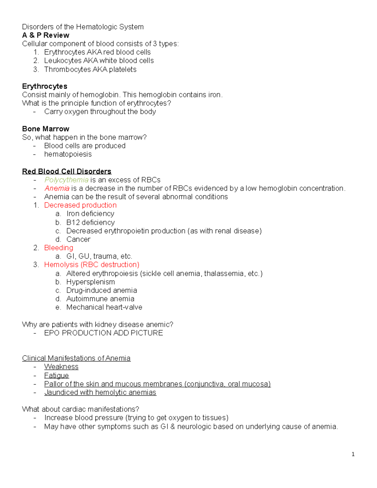 hematologic disorders - Disorders of the Hematologic System A & P ...