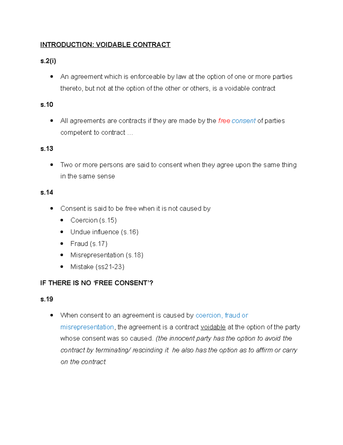 01 Voidable Introduction - INTRODUCTION: VOIDABLE CONTRACT s(i) An agreement which is ...