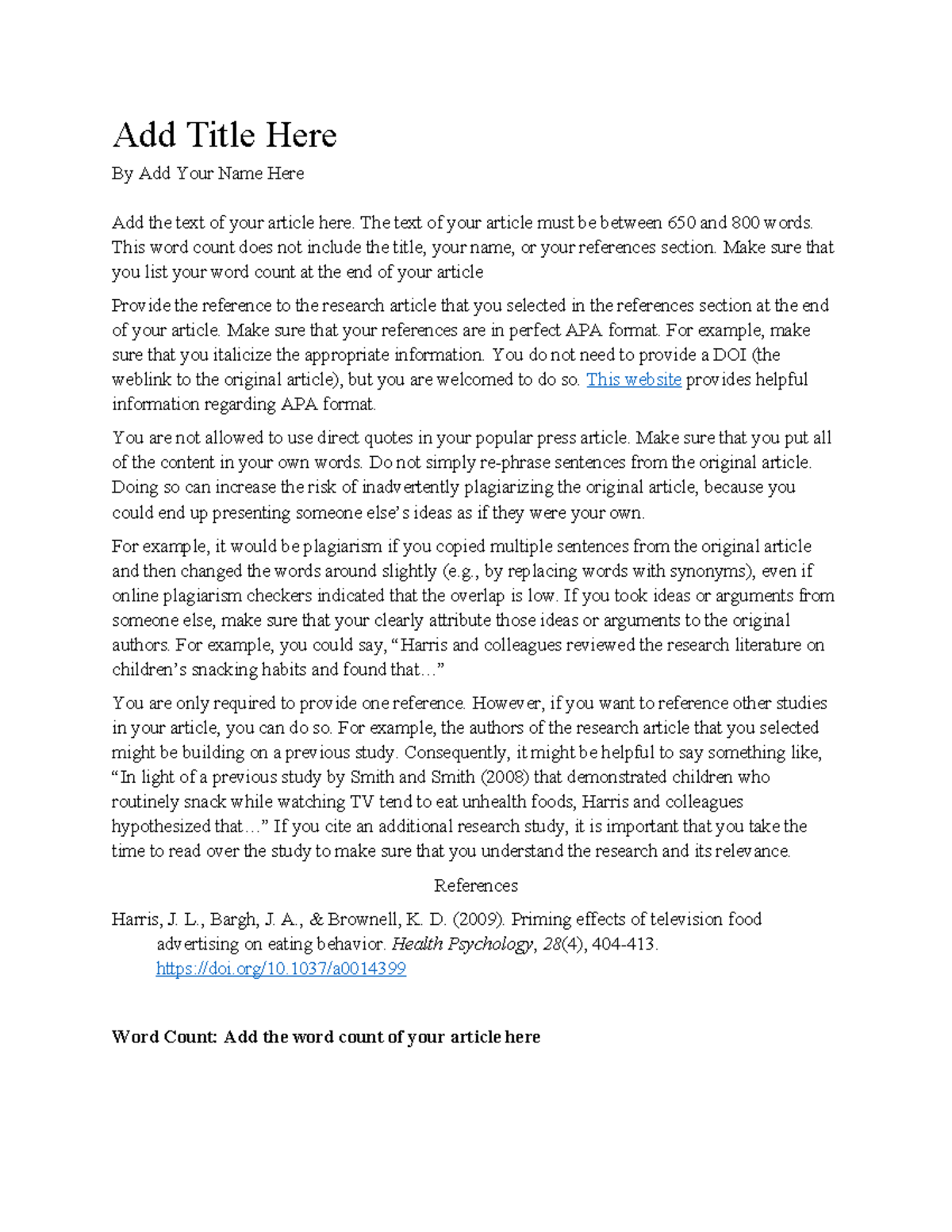 Template - Popular Press Article - Add Title Here By Add Your Name Here ...