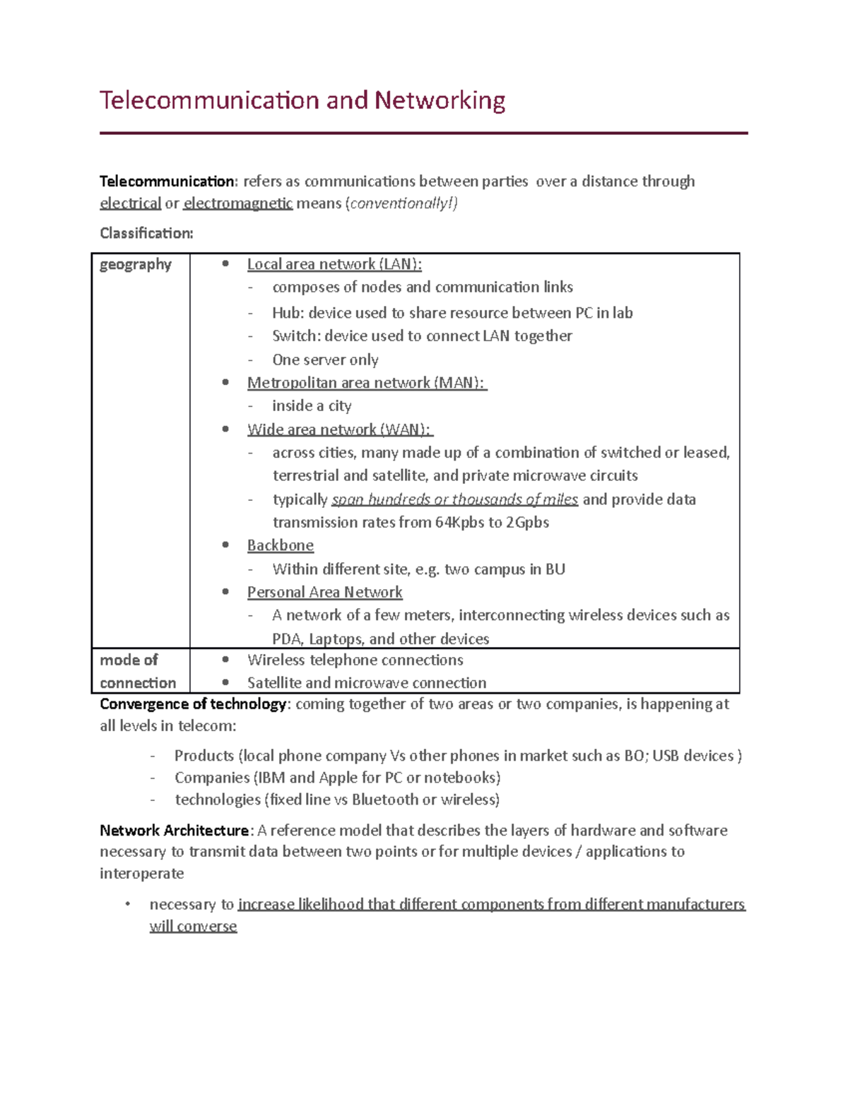 Notes-telecom for mid-term - Telecommunication and Networking ...
