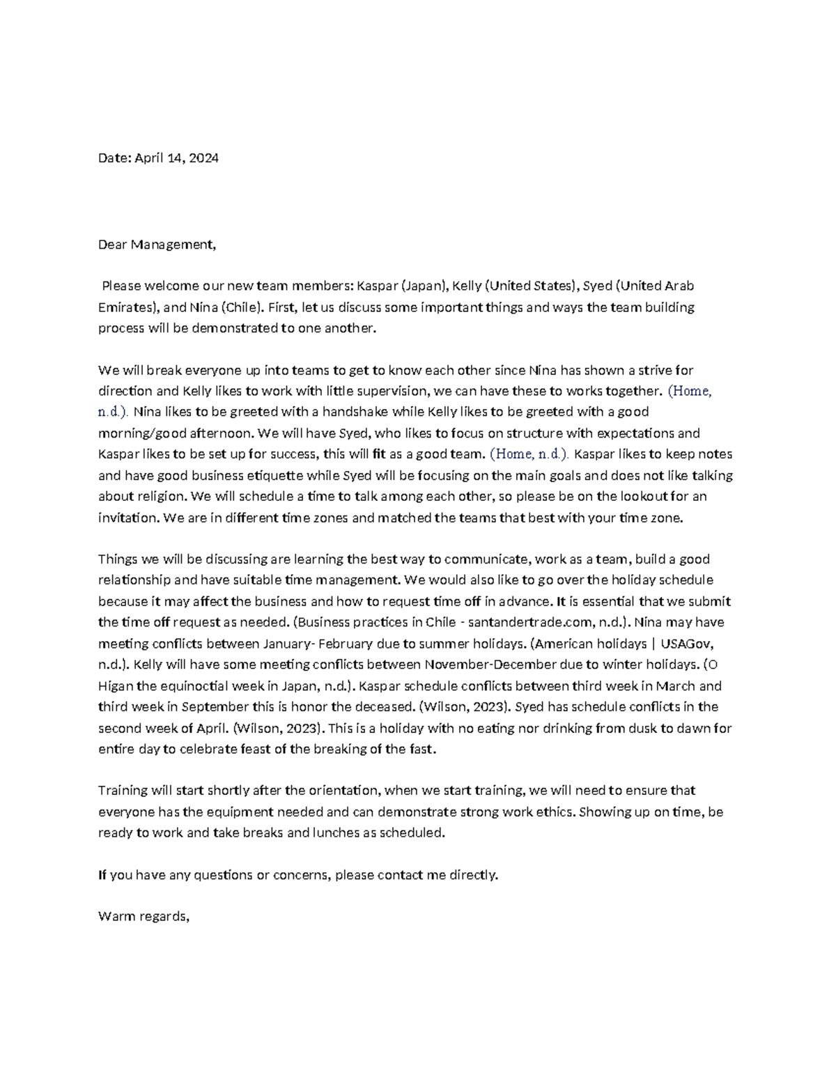 WEEK 6 INT220 Email may 12 - Date: April 14, 2024 Dear Management ...