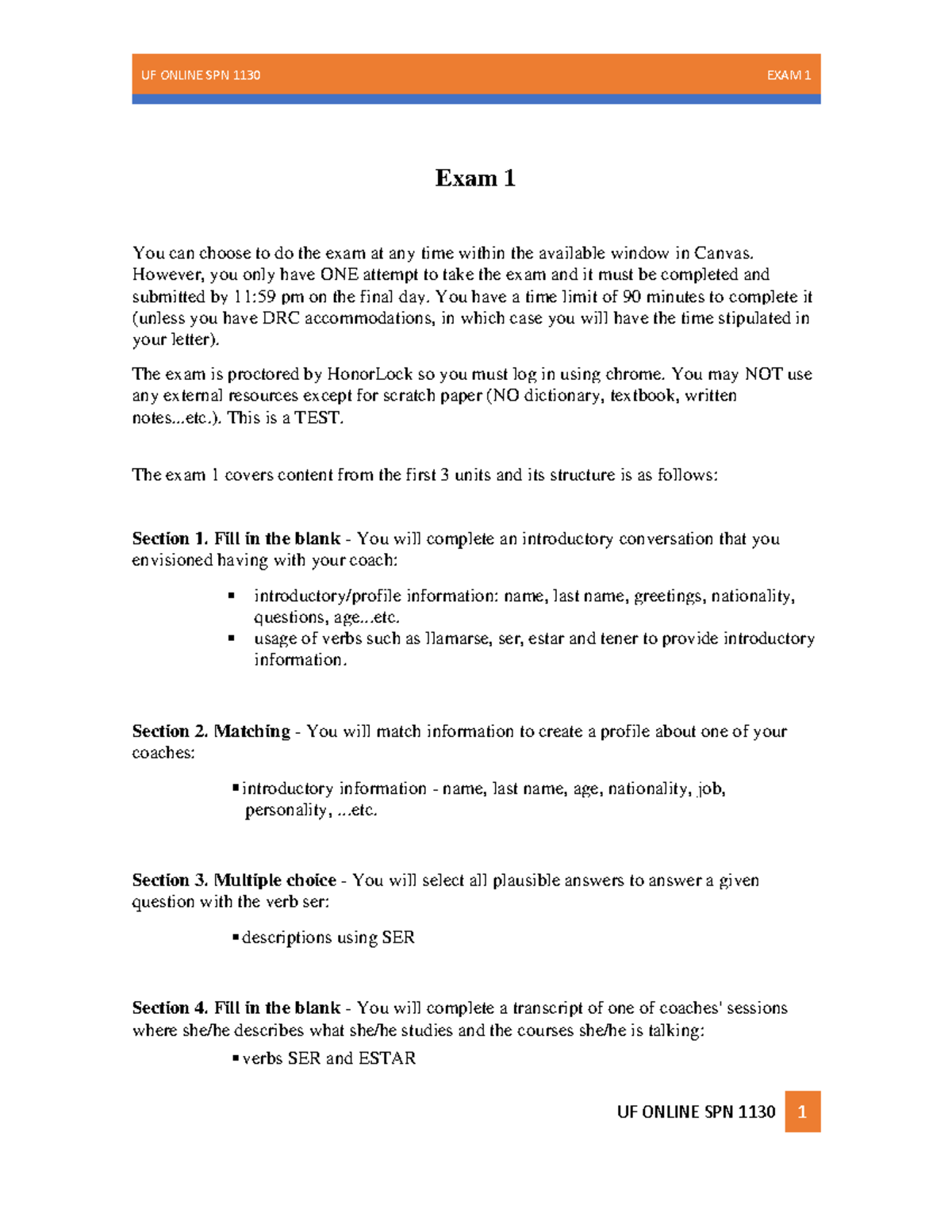 Sp 1130 Exam 1 Study Guide-1 - SPN 1130 - University of Florida - Studocu