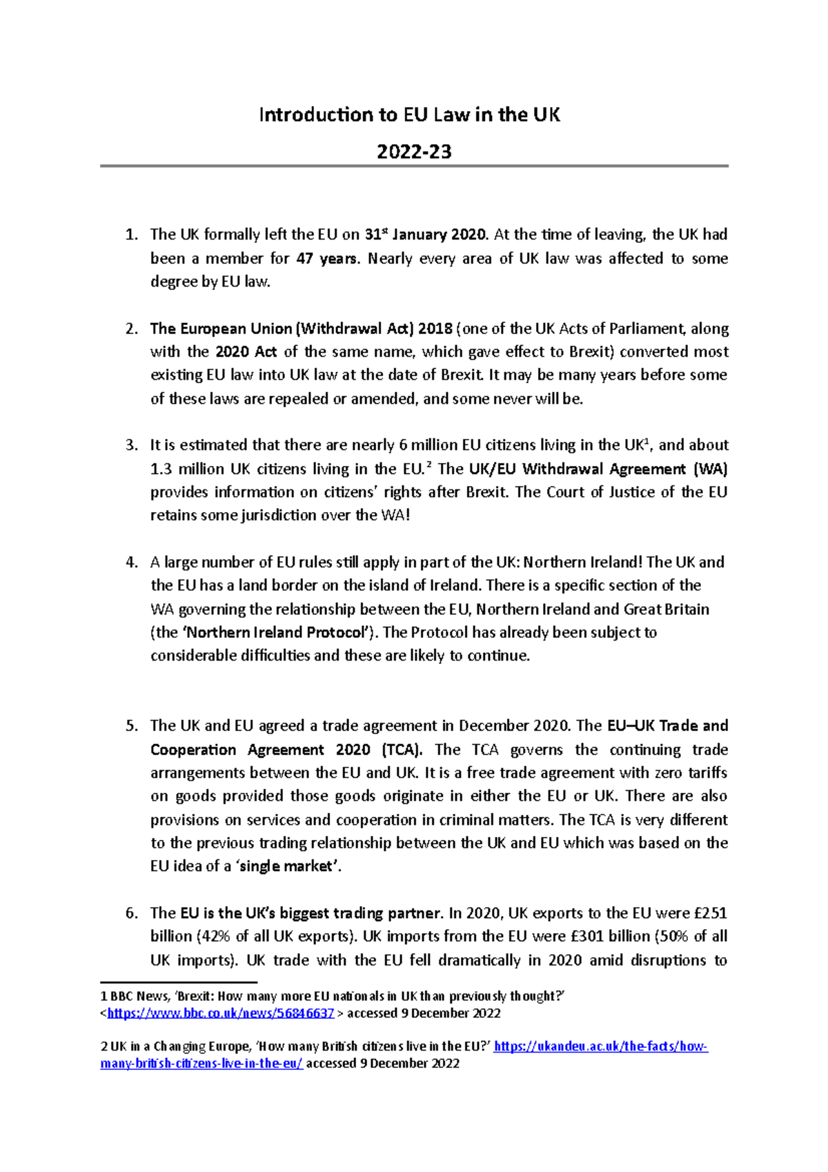 History of EU notes - Introduction to EU Law in the UK 2022- The UK ...