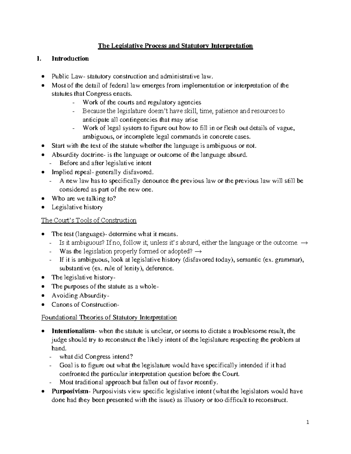 Public Law Outline - The Legislative Process and Statutory ...