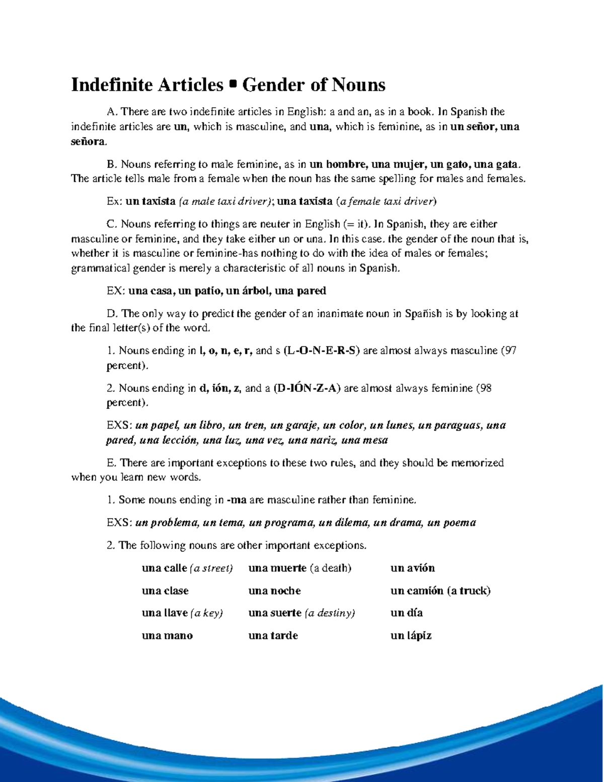 Revised Notes Indefinite and Definite Articles - Indefinite Articles ...
