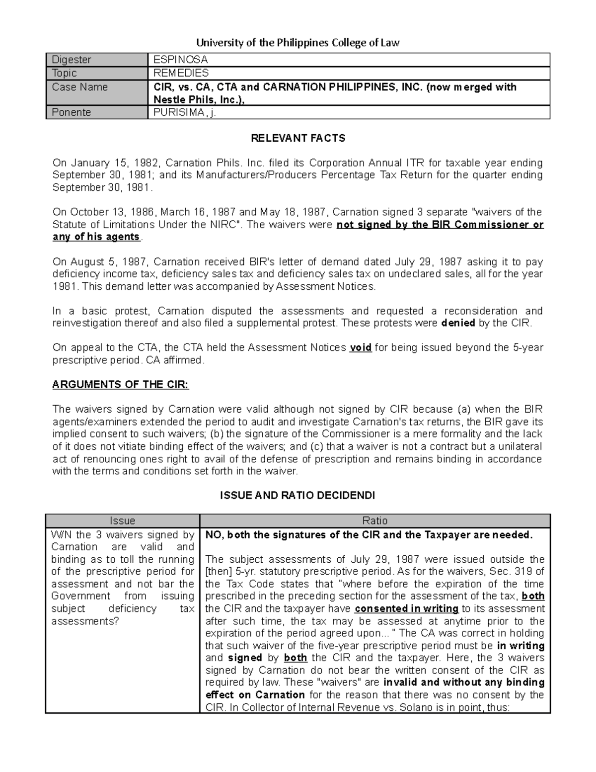 a digest of the case CIR v CTA - University of the Philippines College ...