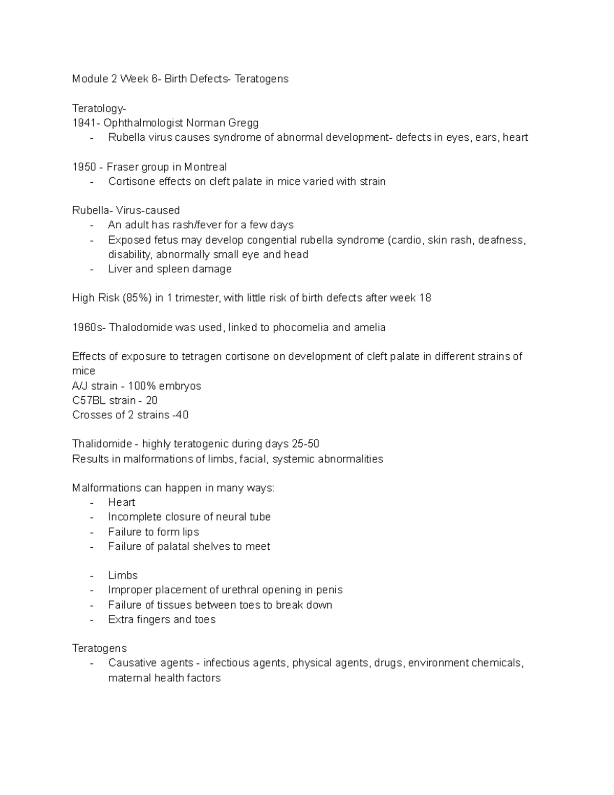 Module 2 Week 6- Birth Defects- Teratogens - Module 2 Week 6- Birth ...