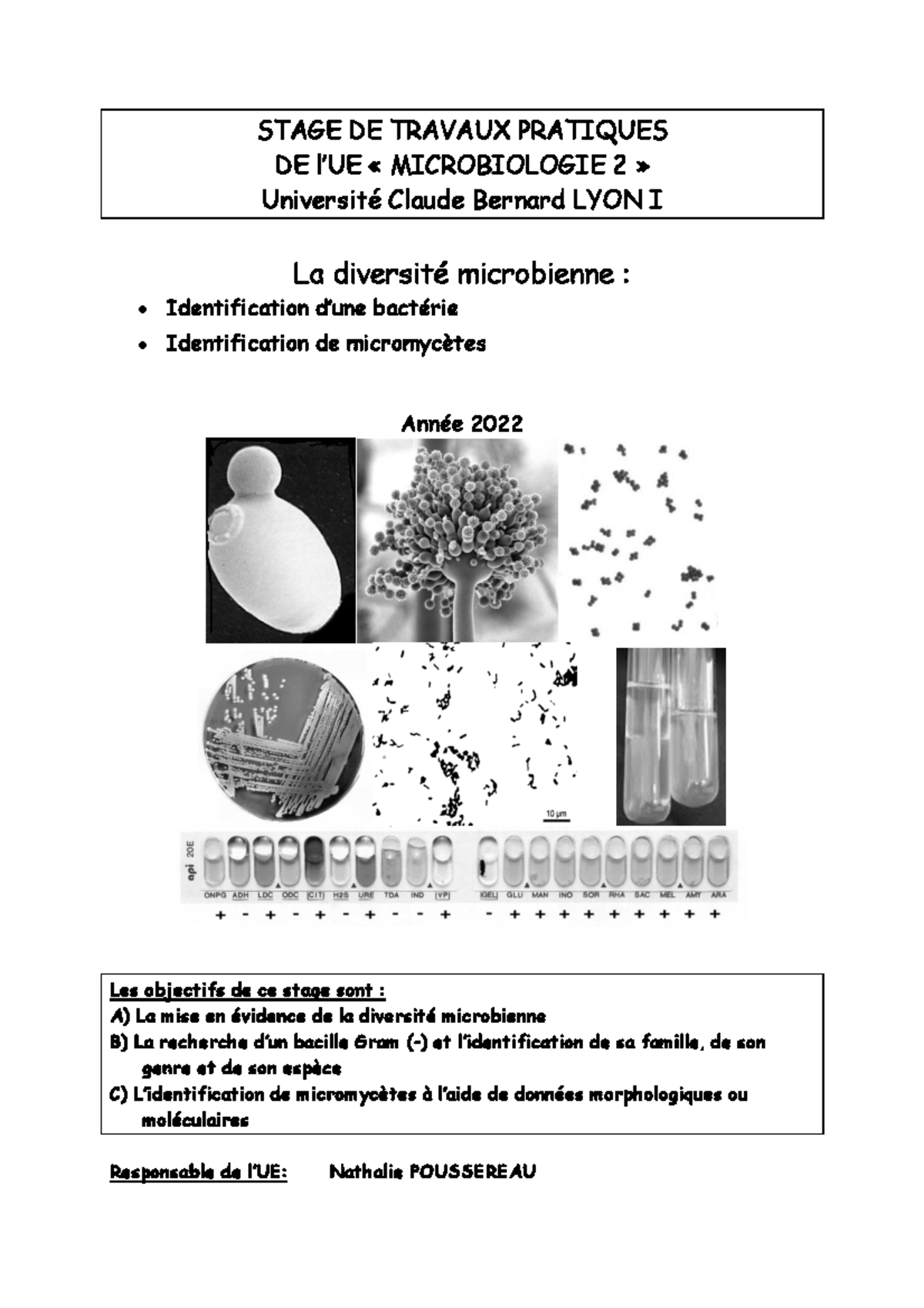 Polycop TP Microbio 2 2022 - STAGE DE TRAVAUX PRATIQUES DE l’UE « MICROBIOLOGIE 2 » Université ...