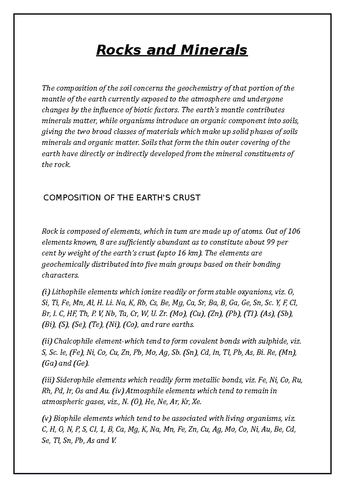 Rocks and Minerals - Lecture notes 1 - Soil science - Studocu