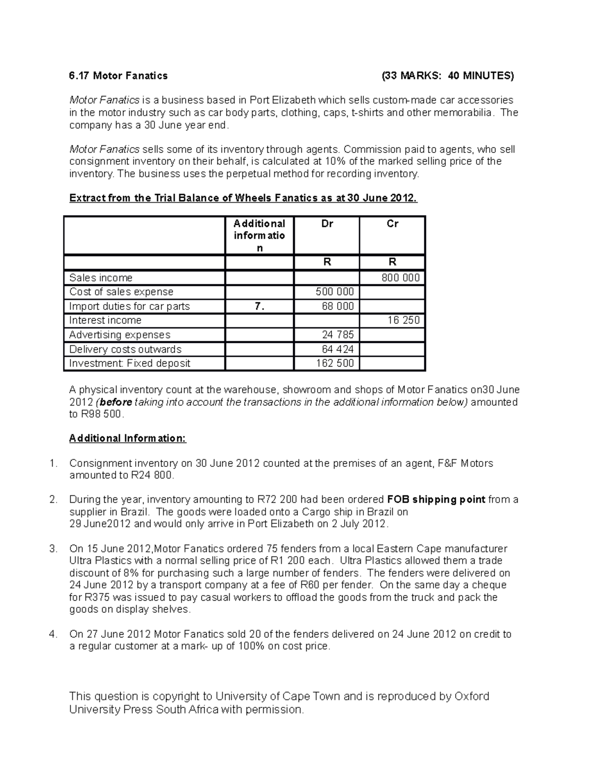 Tutorial 6 Question - go for the bag - 6 Motor Fanatics (33 MARKS: 40 ...