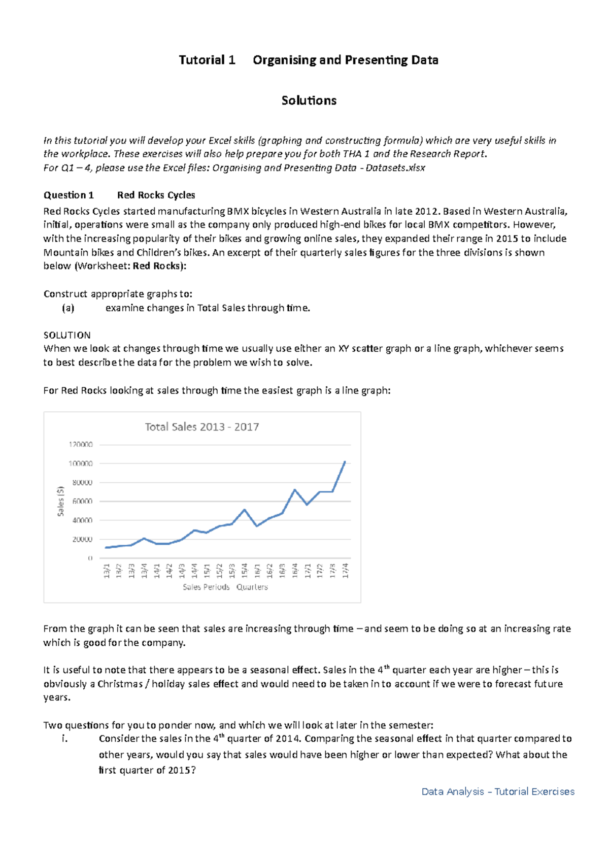 Tutorial 1 Questions - Organising and Presenting Data - solutions ...