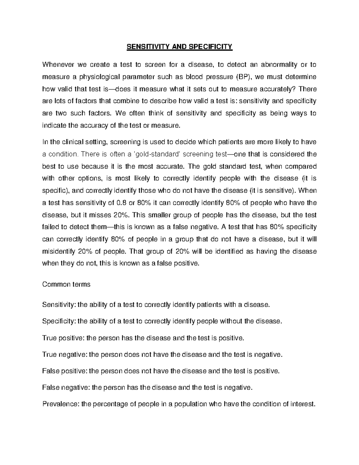 Sensitivity Specificity - SENSITIVITY AND SPECIFICITY Whenever we ...