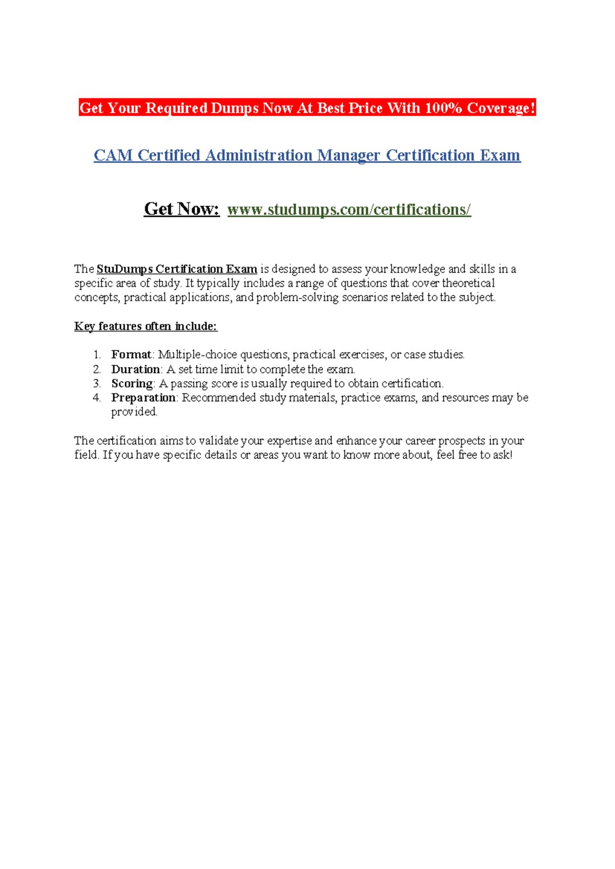 CAM Certified Administration Manager Certification Exam - Get Your ...