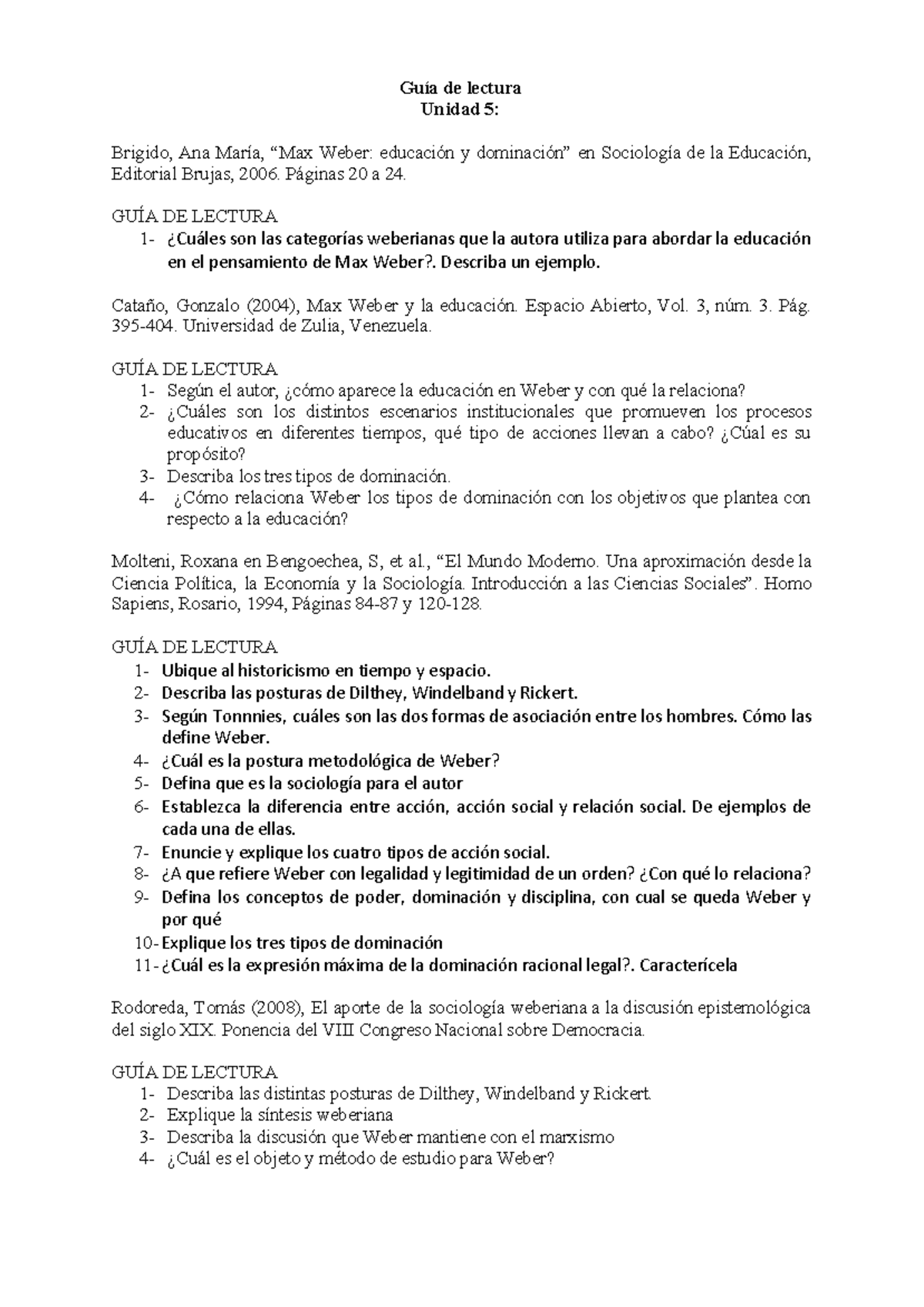 Guia de lectura Unidad 5 - Guía de lectura Unidad 5: Brigido, Ana María ...