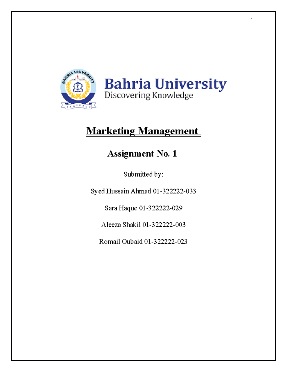 Marketing Strategies Assignment - 1 Marketing Management Assignment No ...