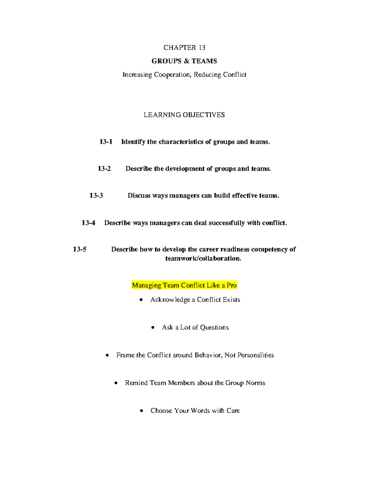 Management Behavioral Sciences Chapter 13 Lecture Groups and Teams - CHAPTER 13 GROUPS & TEAMS ...