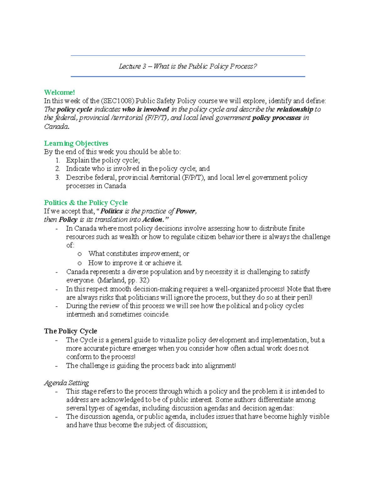 Lecture 3 - What is the Public Policy Process - Lecture 3 – What is the ...