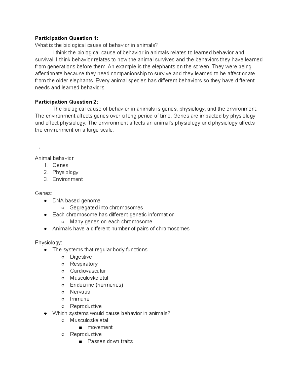 Intro to animal behavior - Participation Question 1: What is the ...