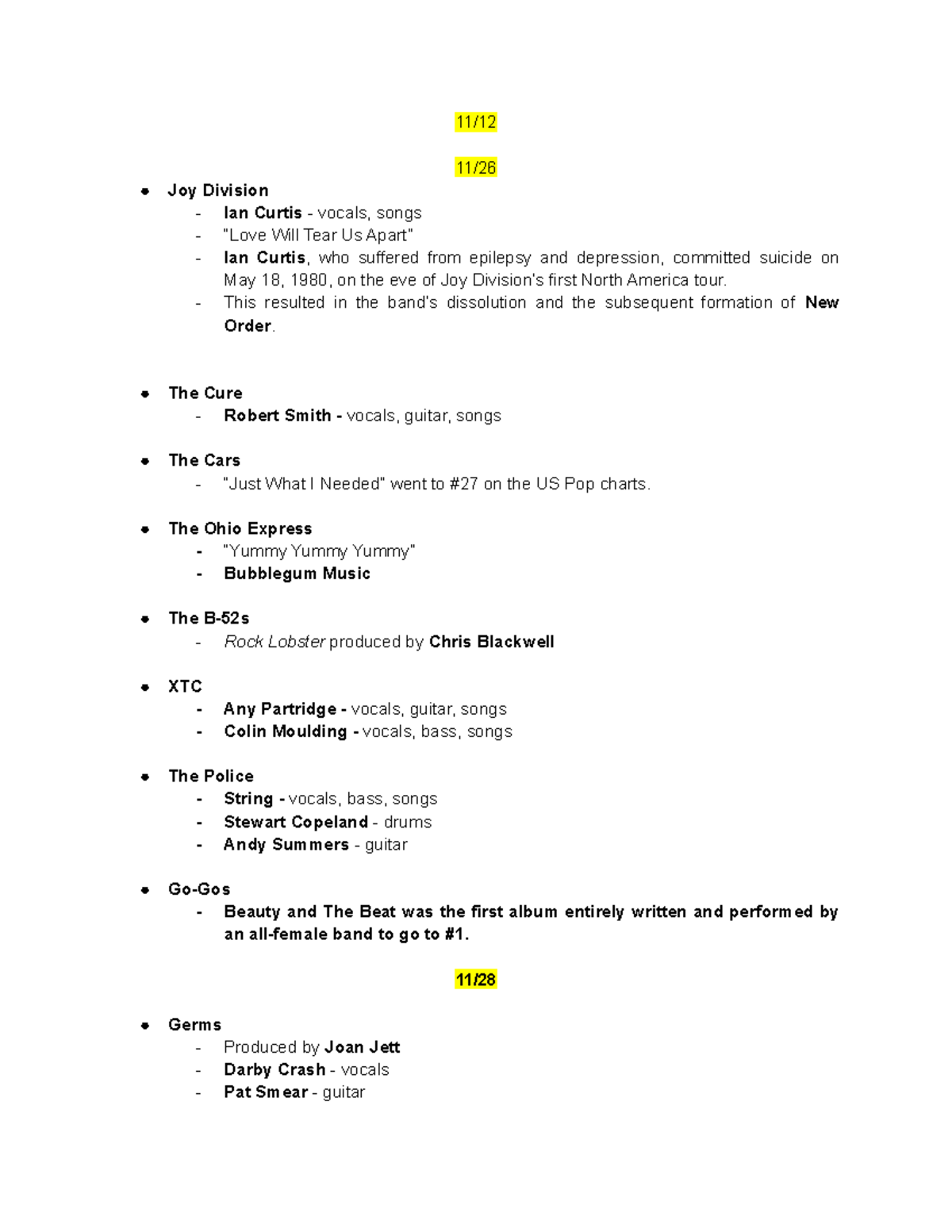 MUS-Z203 Unit 4 - Summary History of Rock n Roll 4 - 11/ 11/ Joy ...