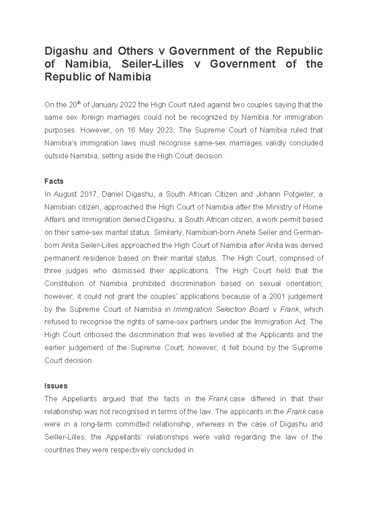 Workshop- The Rule of Law - Digashu and Others v Government of the ...