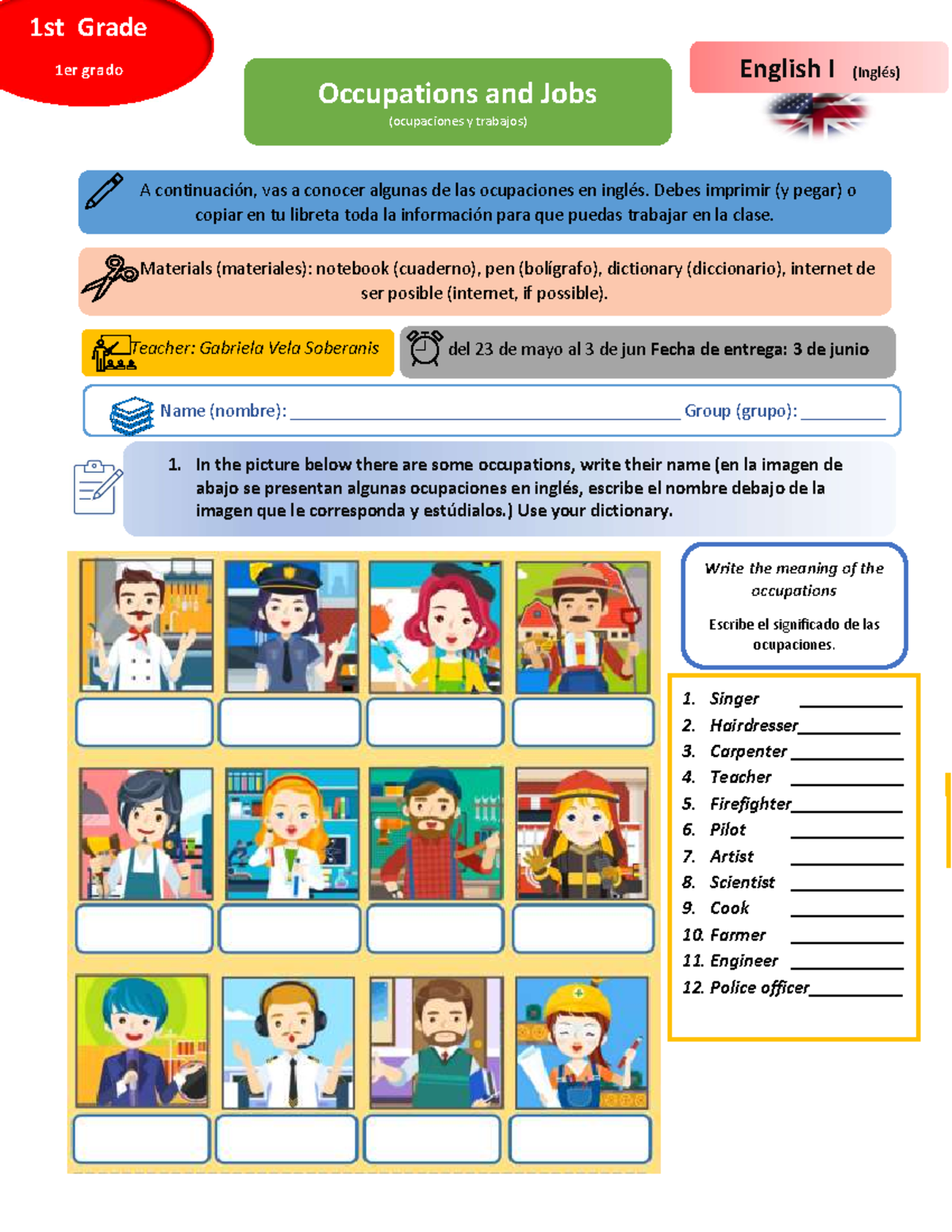 1C Jared Zulub - Ficha Educativa 1st grade Occupations English (10 ...