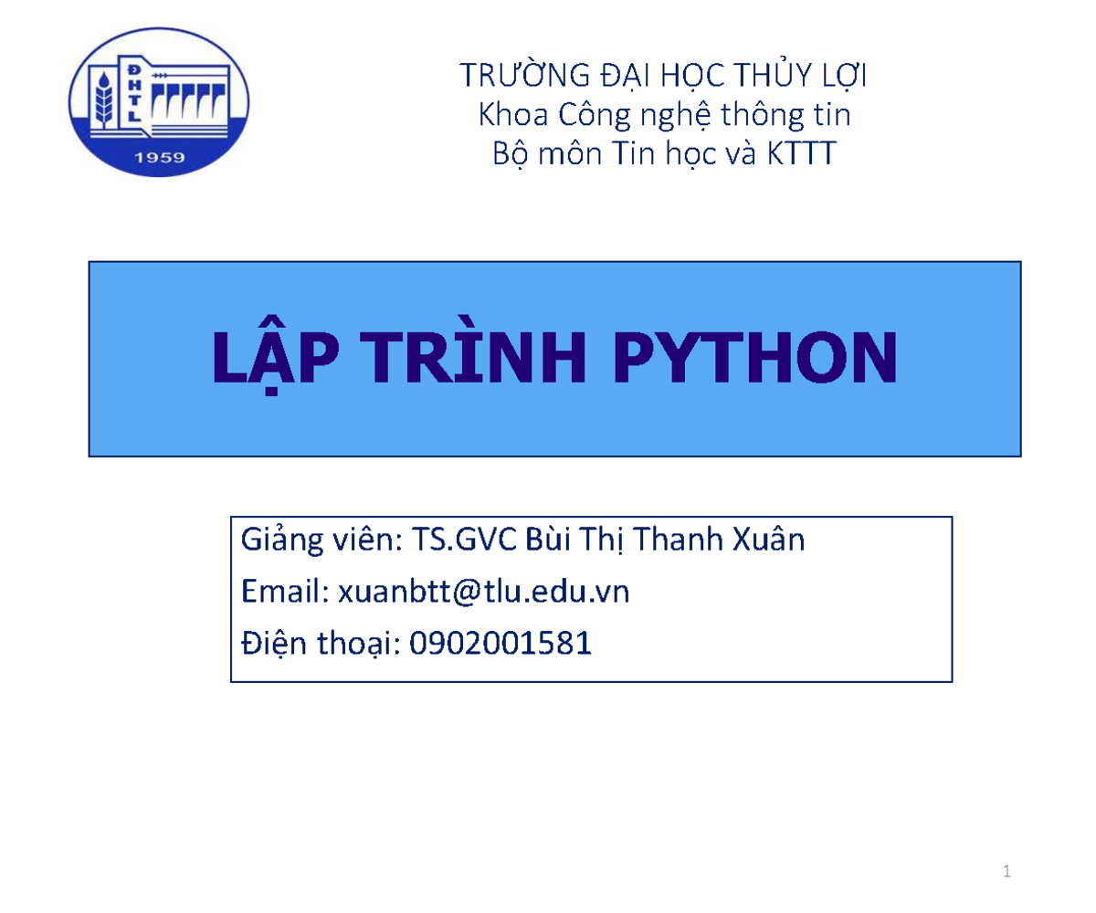 Bai4 - Bài tập Python - TR ̄ỜNG ĐẠI HỌC THþY LỢI Khoa CÙng nghß thÙng ...