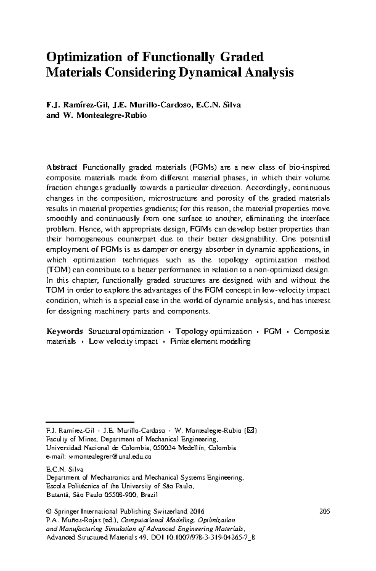 Optimization of Functionally Graded Materials Considering Dynamical Analysis - Ramírez-Gil, J ...