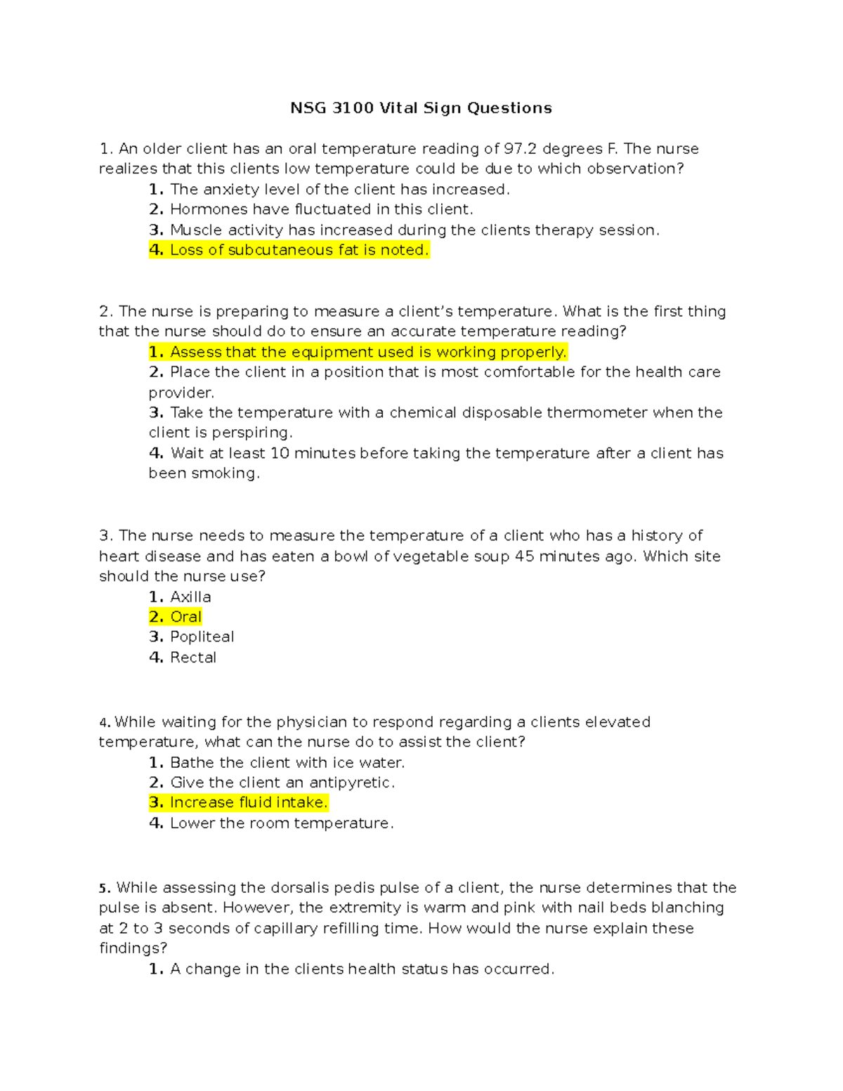 NSG 3100 Vital Sign Questions with answers - NSG 3100 Vital Sign ...