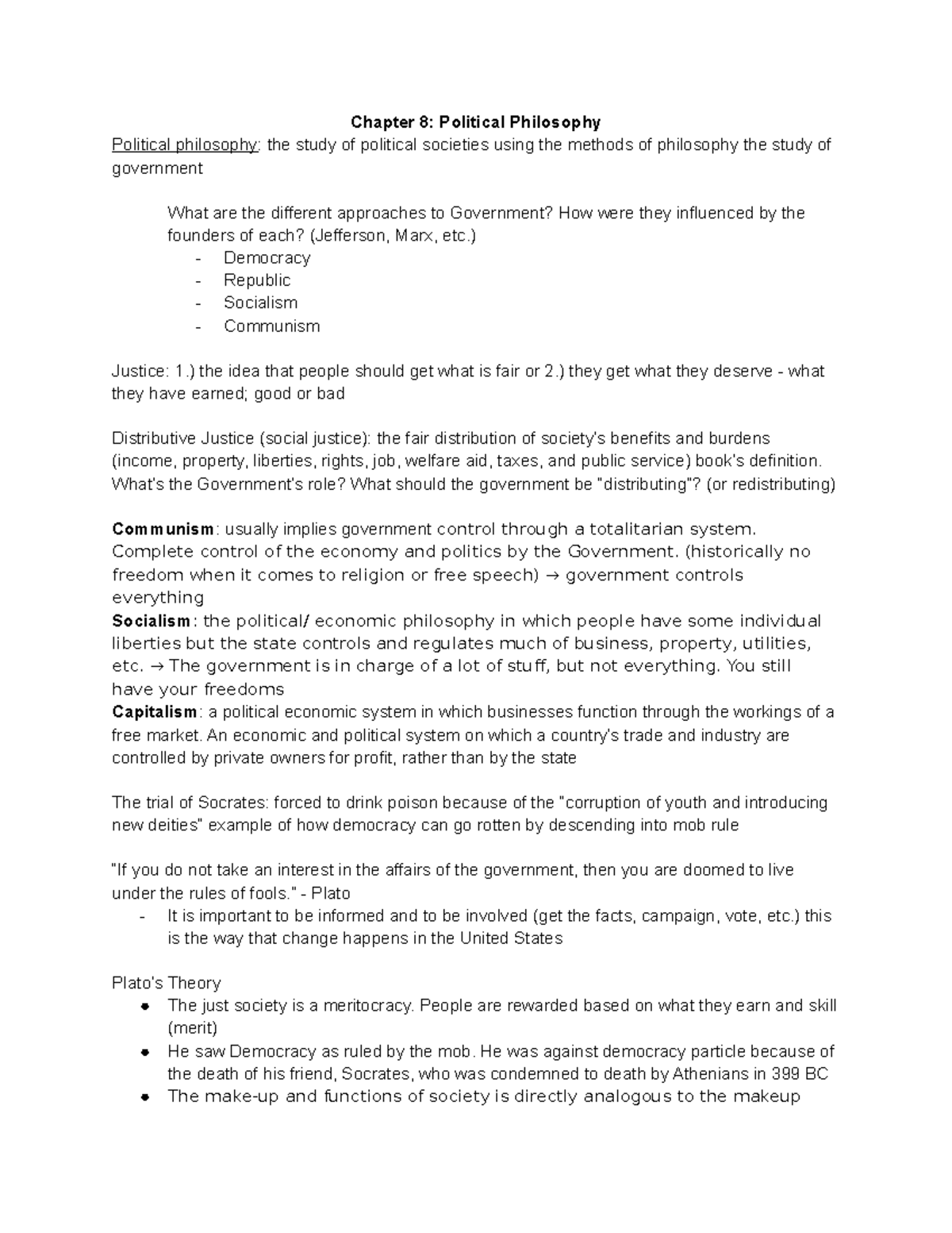 Chapter 8 - Chapter 8: Political Philosophy Political philosophy: the ...