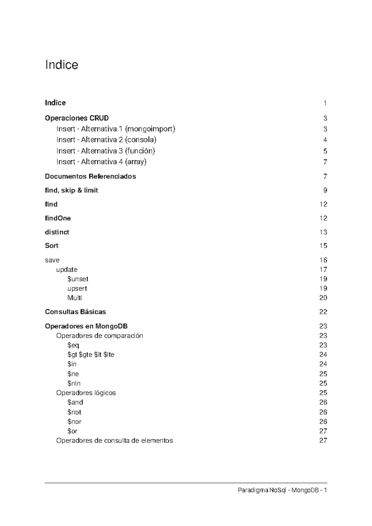 Mongo DB - Operaciones CRUD v3 - Indice Indice Operaciones CRUD Insert ...