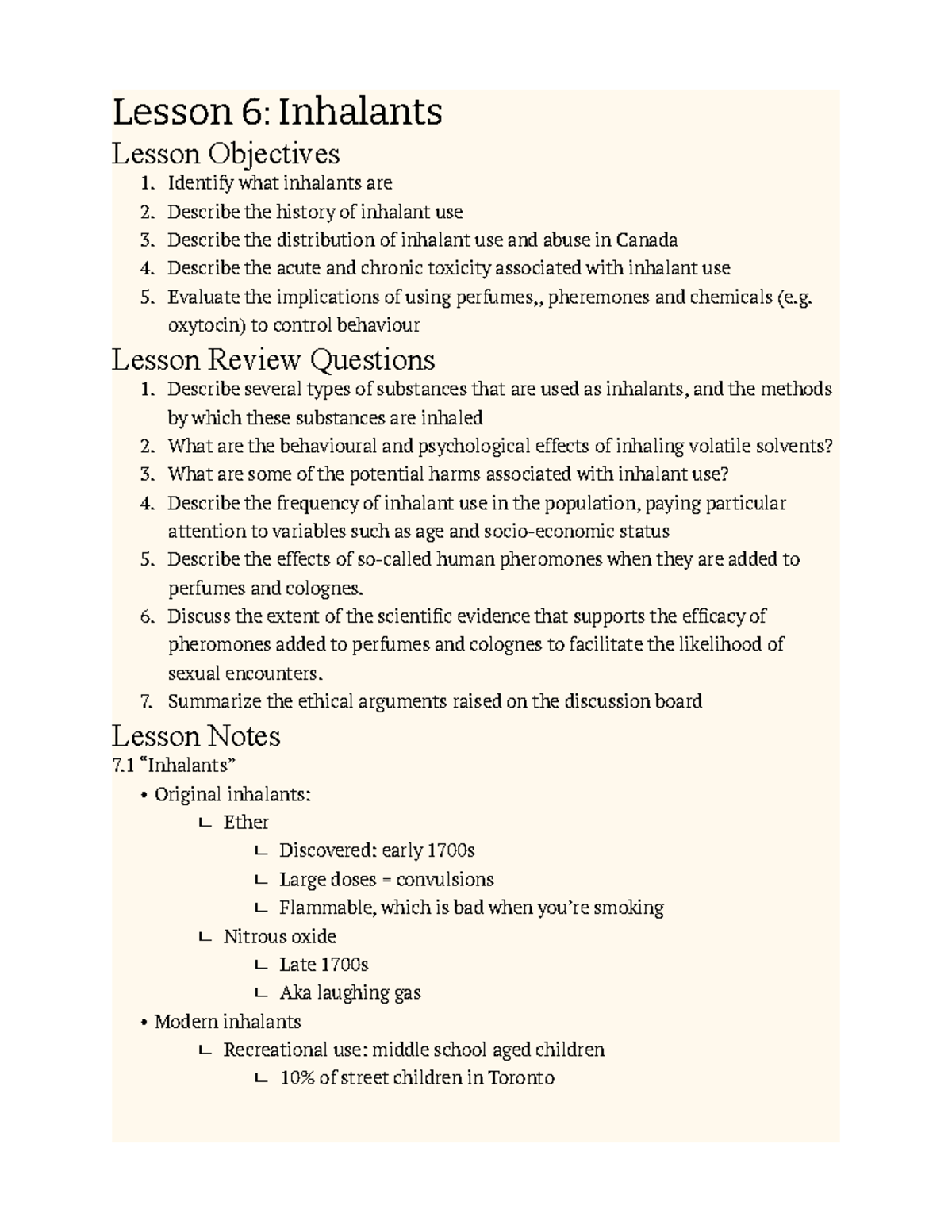Ps268 Lesson 6 chapter 7: Inhalants (lesson + textbook notes) - Lesson ...