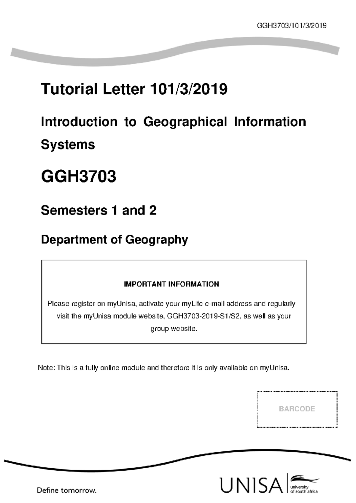 Ggh3703 tut 1 - GGH3703/101/3/ Tutorial Letter 101/3/ Introduction to ...