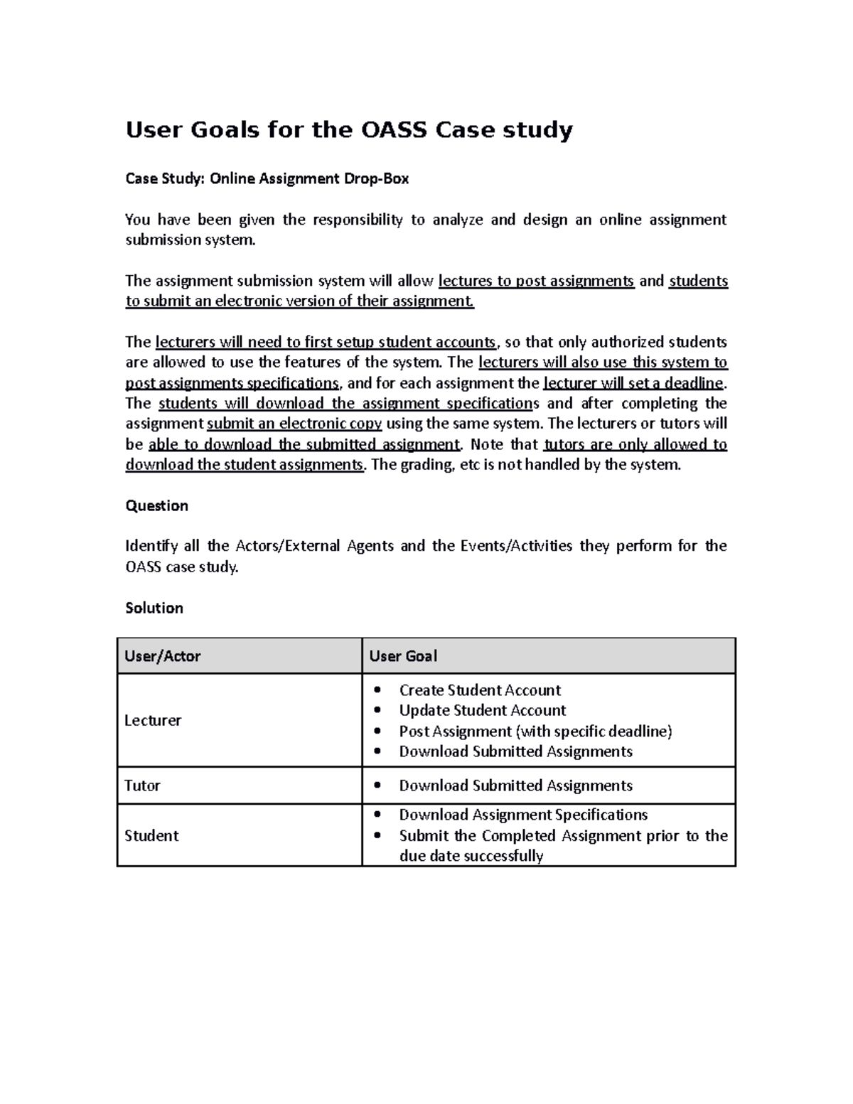 IS226 OASS - Case Study and Solutions - Systems Analysis - USP - Studocu