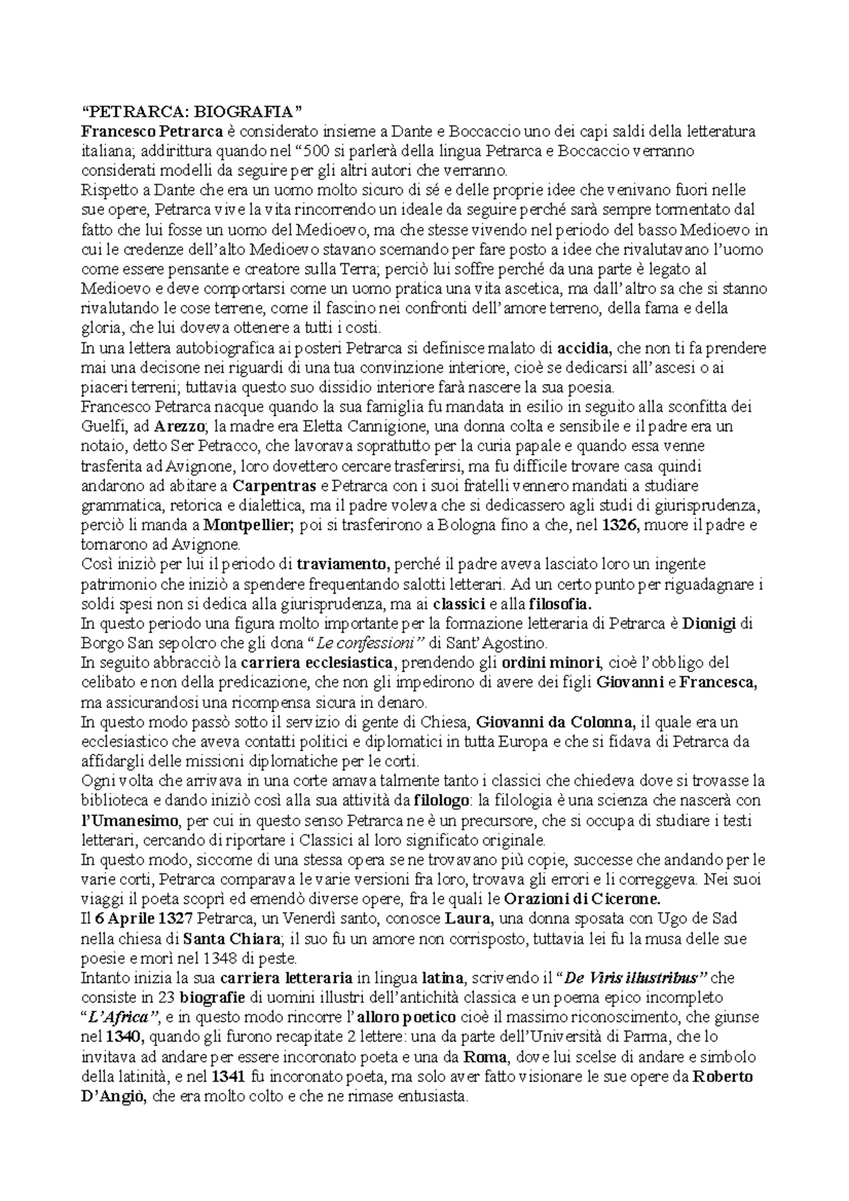 Letteratura-Petrarca, biografia - “PETRARCA: BIOGRAFIA” Francesco ...