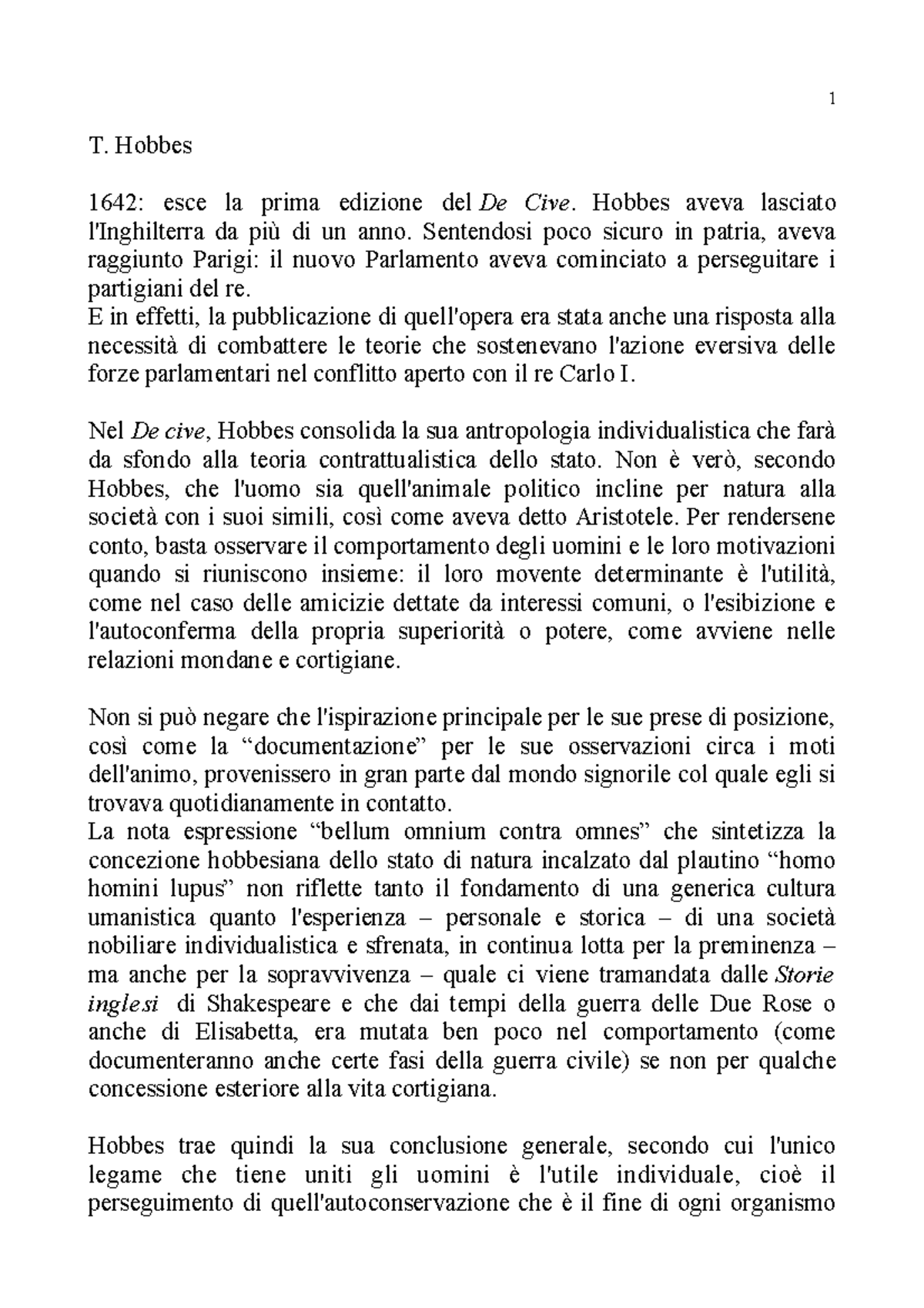 Thomas Hobbes e il De Cive, spiegazione antropologico-filosofica - T ...