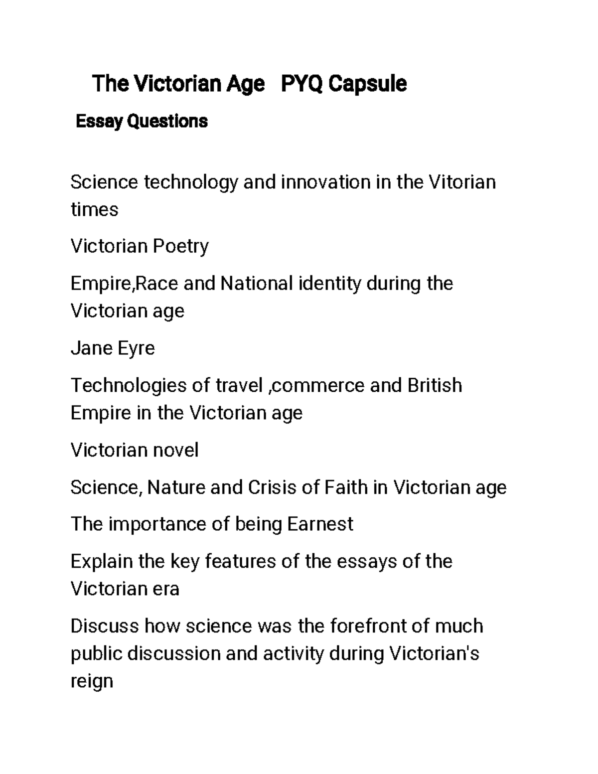 The Victorian Capsule - The Victorian Age PYQ Capsule Essay Questions ...